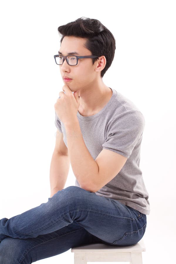 Thinking Genius Man Studio Shot, Looking Away Stock Image - Image of ...