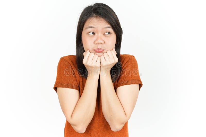 Thinking Gesture of Beautiful Asian Woman Isolated on White Background ... Thinking Gesture of Beautiful Asian Woman Isolated on White Background ...