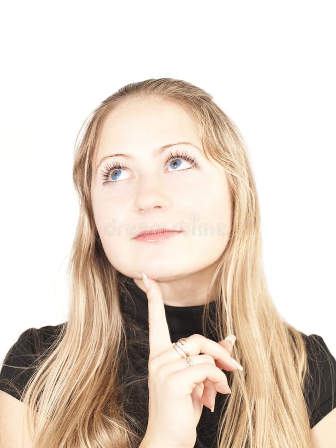 Thinking girl stock photo. Image of looking, white, pretty - 3853748