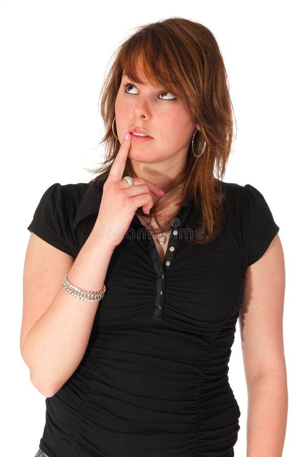 Thinking girl stock image. Image of white, vertical, earrings - 13429045