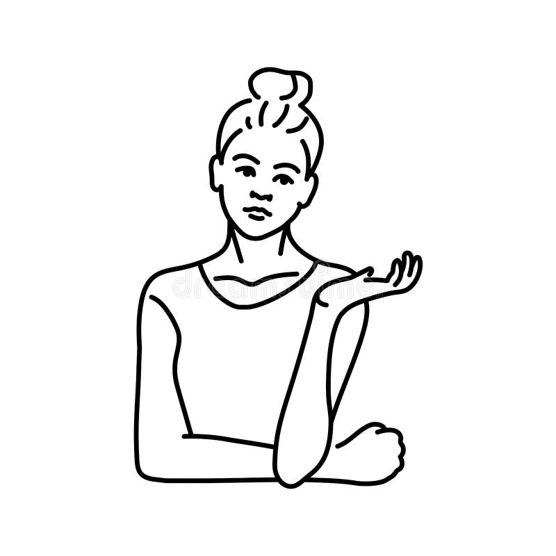 Thinking Girl Color Line Illustration Stock Vector - Illustration of ...