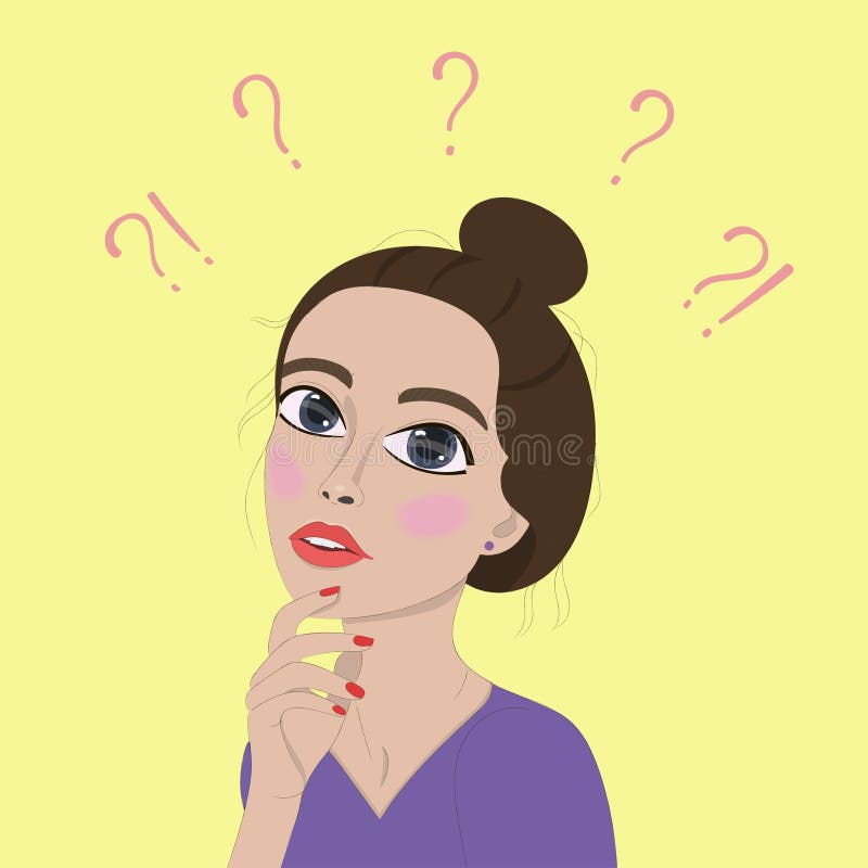 Thinking Girl. Curious Woman Questioning, Question Mark Stock Vector ...
