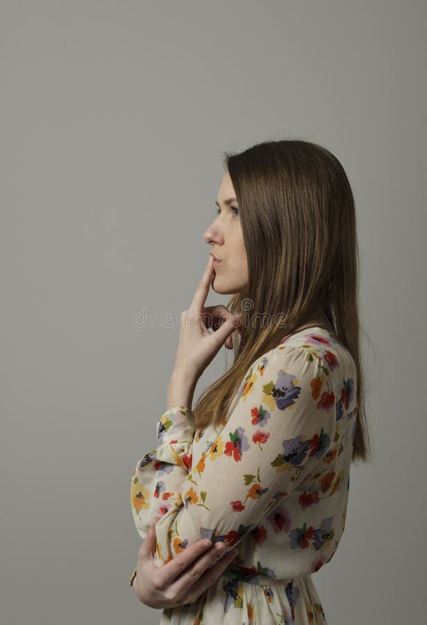 Thinking stock image. Image of girl, female, head, misunderstanding ...