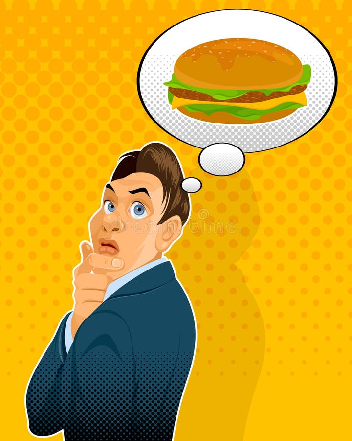 Thinking about a Hamburger stock vector. Illustration of snack - 184131698