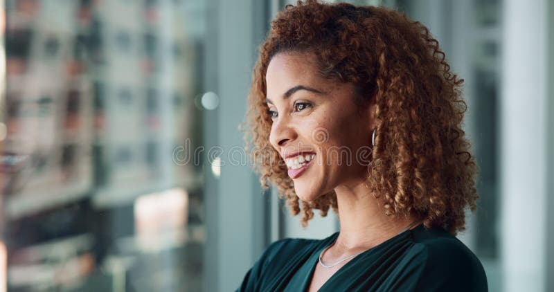 Thinking, Happy and Business Woman in Office for Solution, Planning and ...