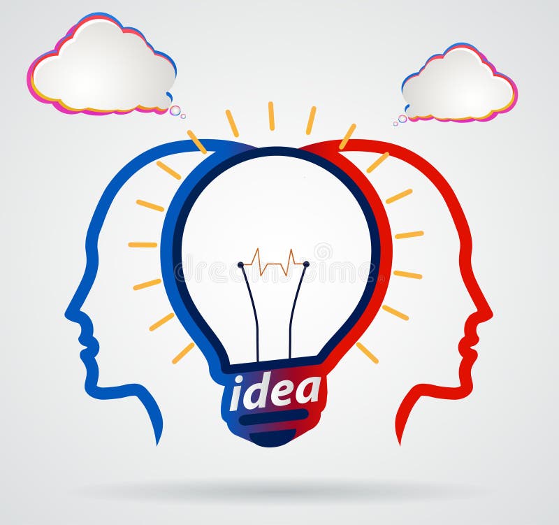 Thinking Head with Speech Clouds, Unity of Thought Stock Vector ...