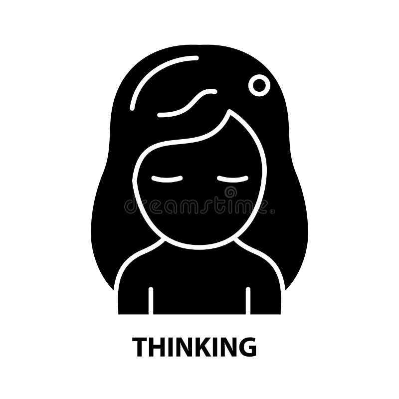 Thinking Icon, Black Vector Sign with Editable Strokes, Concept ...