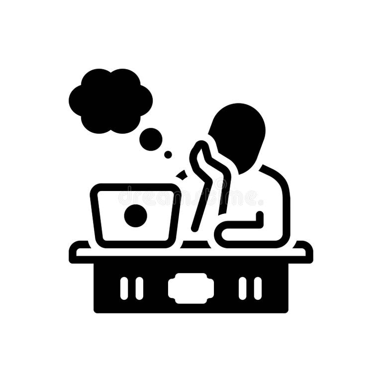 Black Solid Icon for Thinking, Thinker and Worried Stock Illustration ...