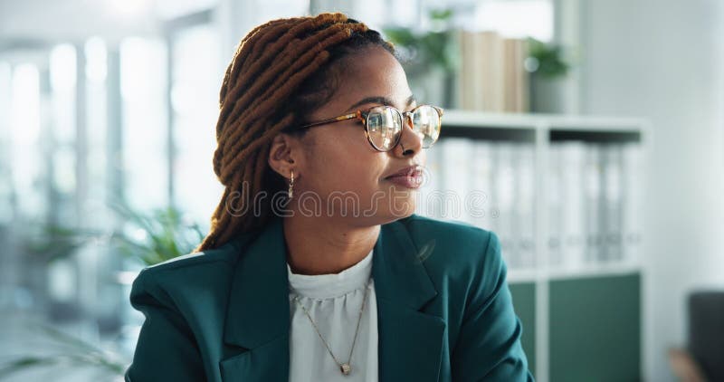 Thinking, Idea and Business Woman in Office for Solution, Planning and ...