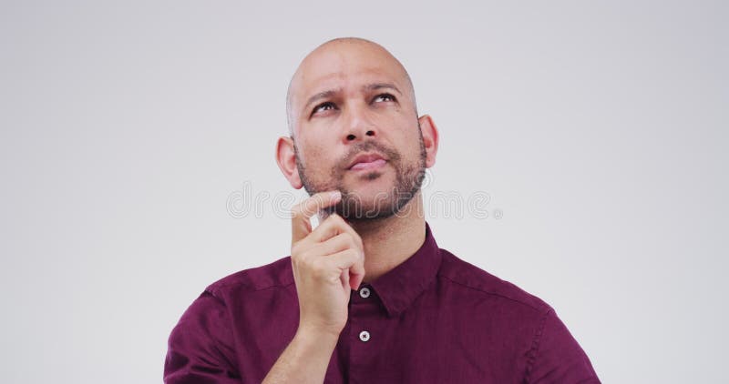 Thinking, Idea and Man with Doubt in a Studio with a Why, Decision or ...