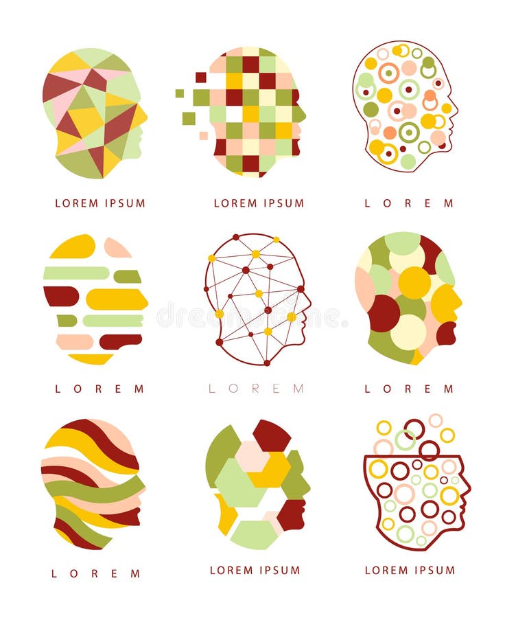 Thinking Inside Human Head Different Geometric Abstract Design Icons ...
