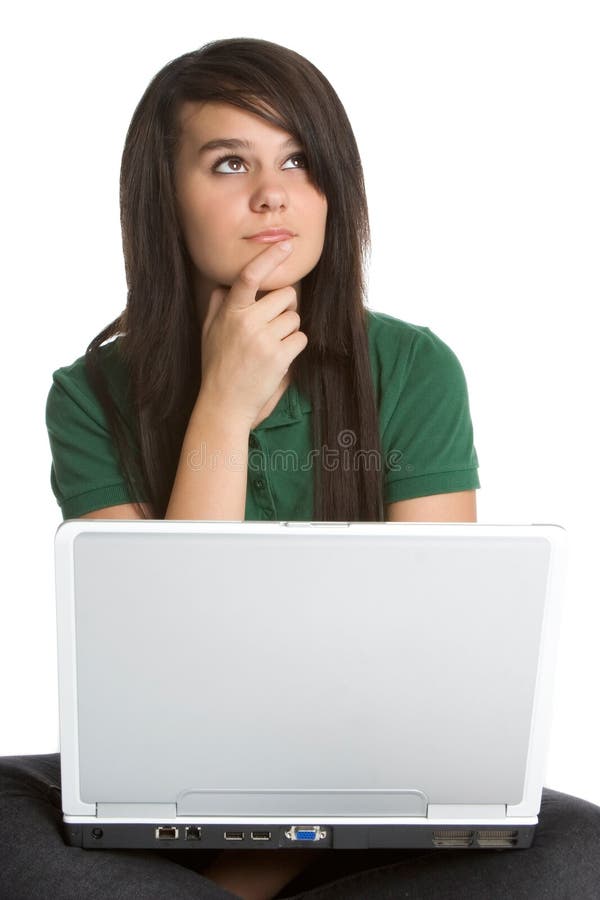 Thinking Laptop Girl stock image. Image of white, teenage - 3219755