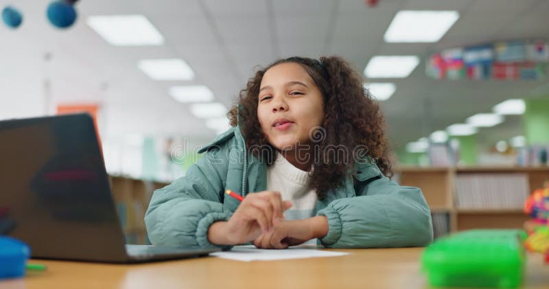 Thinking, Library and Girl Writing for Online Class, Remote Education ...