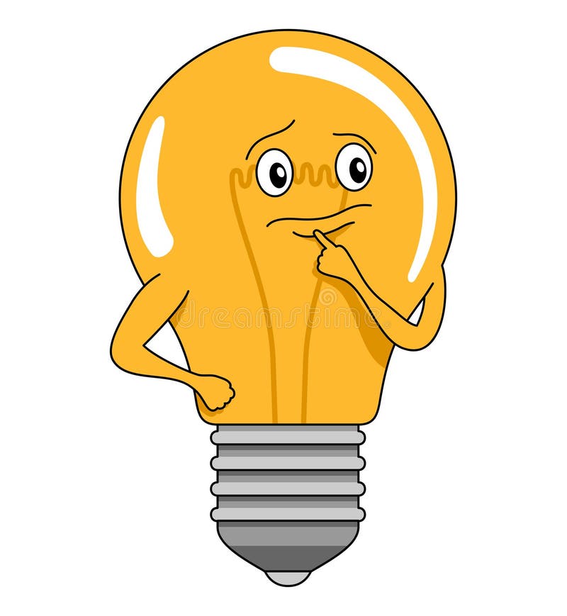 Thinking Lightbulb Character in Cartoon Style Stock Vector ...