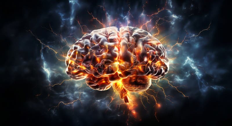 Thinking Lightning: 3D Brain Energy Storm Stock Illustration ...