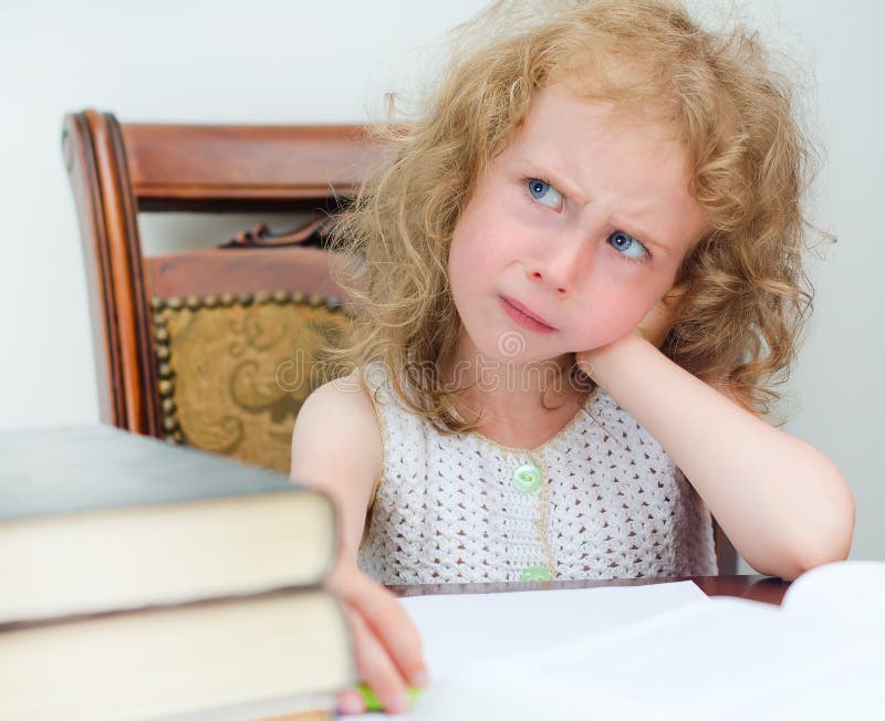 Thinking little girl stock image. Image of education - 32317985