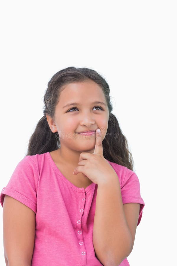 Thinking little girl stock photo. Image of smile, thoughtful - 32234030