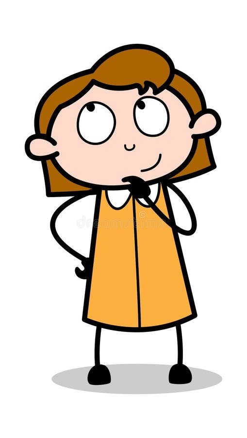 Thinking and Making Plan - Retro Office Girl Employee Cartoon Vector ...