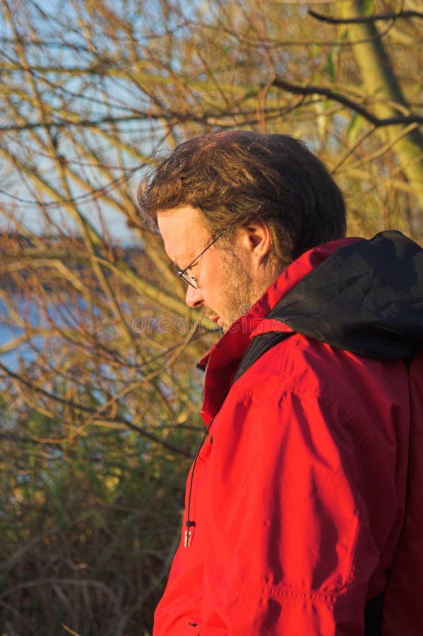Thinking man stock photo. Image of landscape, walk, coat - 2677804
