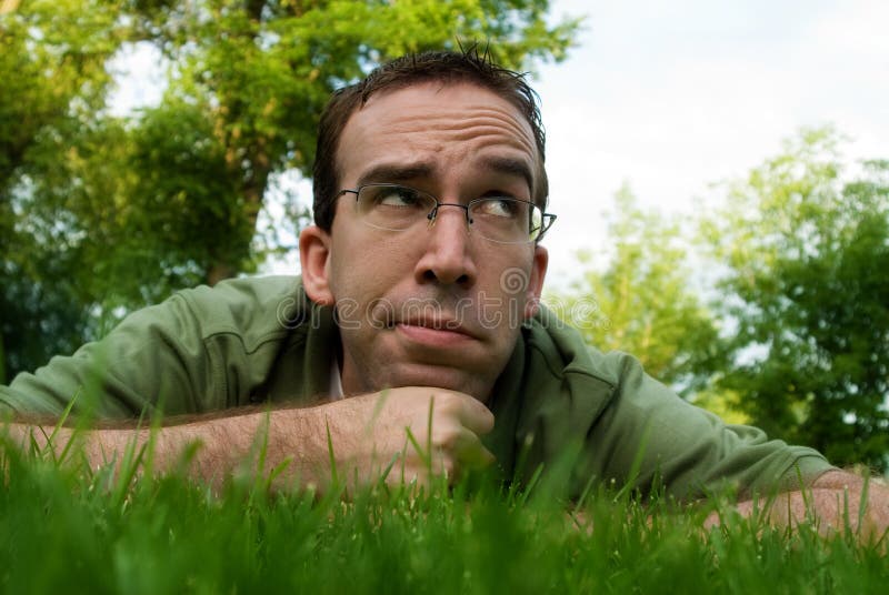 Thinking Man stock image. Image of laying, adult, angle - 6070569