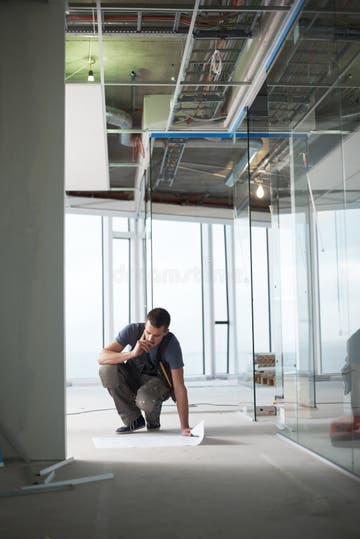 Thinking, Man or Builder at Construction Site with Floor Plan for ...