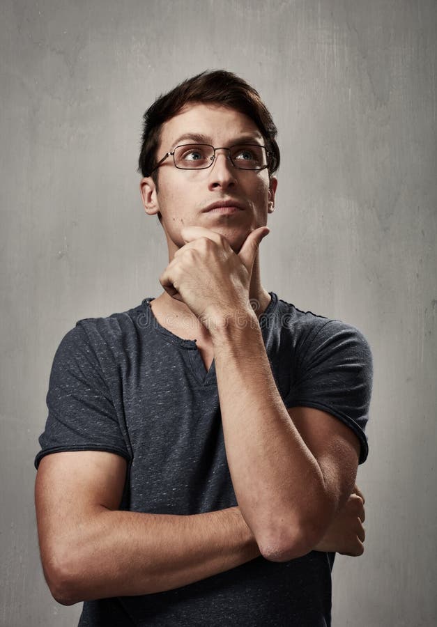 266 Man Thinking Over Gray Wall Background Stock Photos - Free ...