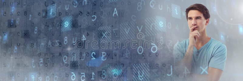 Thinking Man with Code Letters and Numbers Decipher Transition Stock ...