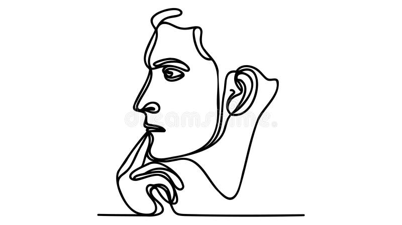 Thinking Man - Continuous One Line Drawing on White Background Stock ...