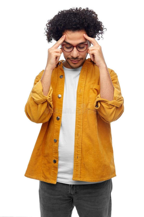 Thinking Man in Glasses and Yellow Jacket Stock Photo - Image of doubt ...