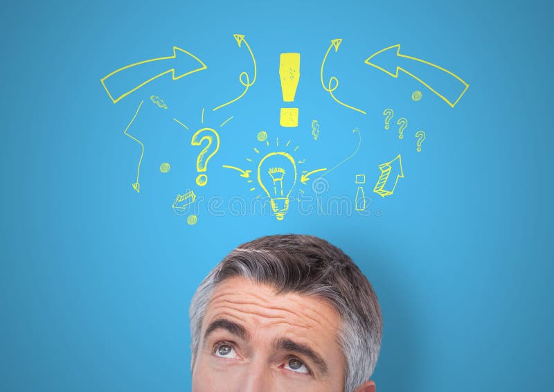 Thinking Man Looking Up and Drawing Stock Illustration - Illustration ...