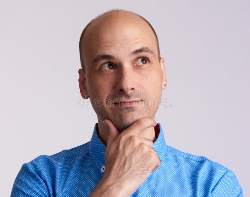 Thinking Man Looking Up To Copy Space Stock Photo - Image of looking ...