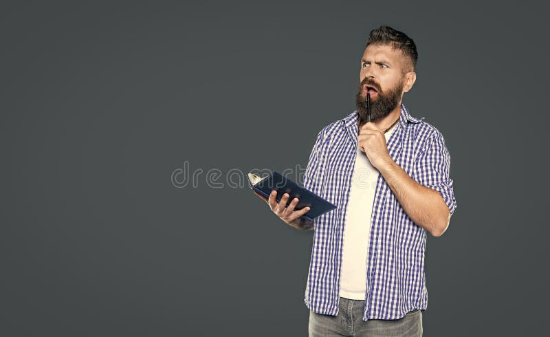 Thinking Man Make Notes Book Grey Background Stock Photos - Free ...