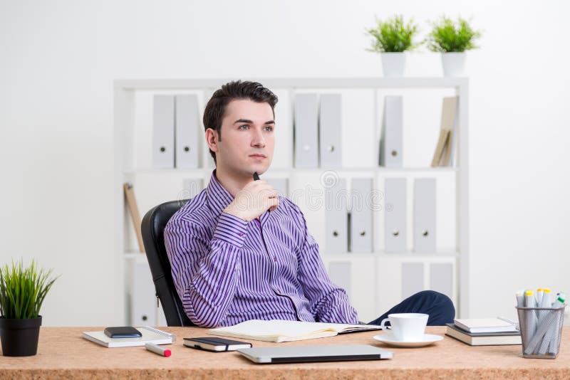 Thinking man in office stock image. Image of person, caucasian - 70689307