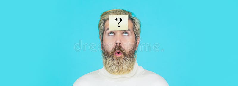 Thinking Man with Question Mark on Blue Background. Man with Question ...