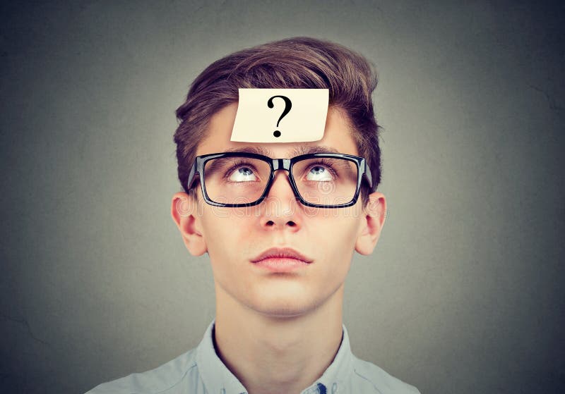 Thinking Man with Question Mark Looking Up Stock Photo - Image of adult ...