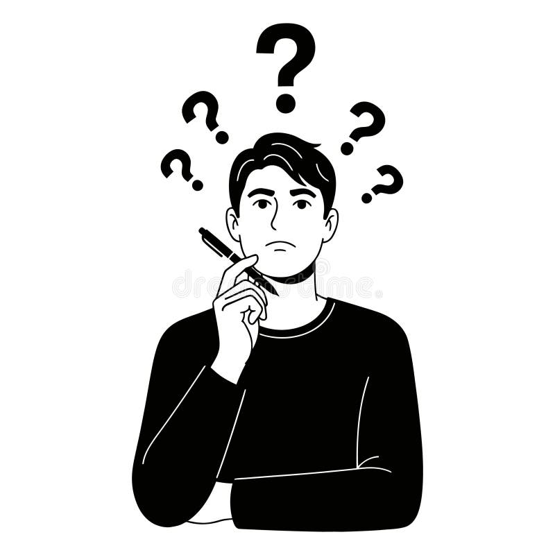 Thinking Man with Question Marks Stock Illustration - Illustration of ...