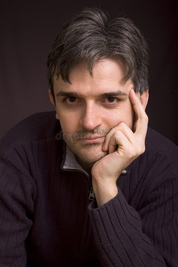 Thinking, Cologne and Blue Background with a Model Black Man Posing ...