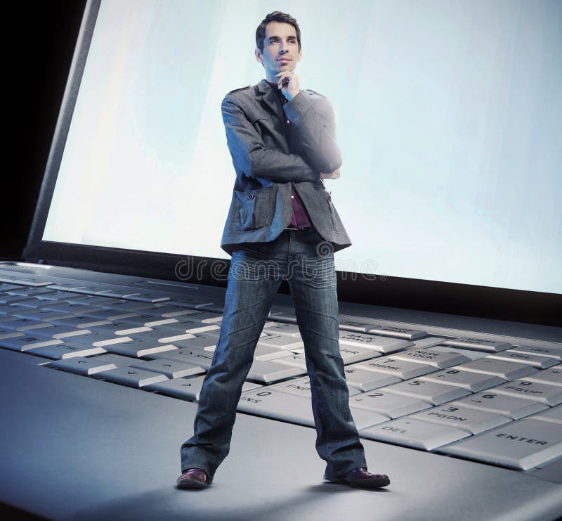 Thinking man standing stock image. Image of computer - 18657163