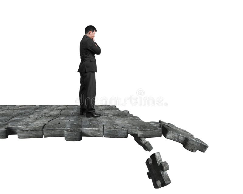 Thinking Man Standing on Breaking Puzzle Ground Stock Photo - Image of ...