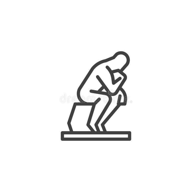 Thinking Man Statue Line Icon Stock Vector - Illustration of logo ...