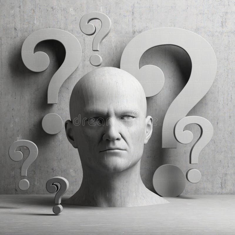 Thinking Man Statue and Question Marks Stock Image - Image of stuff ...