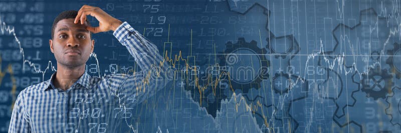 Thinking Man with Stock Exchange Finance Numbers and Statistics ...