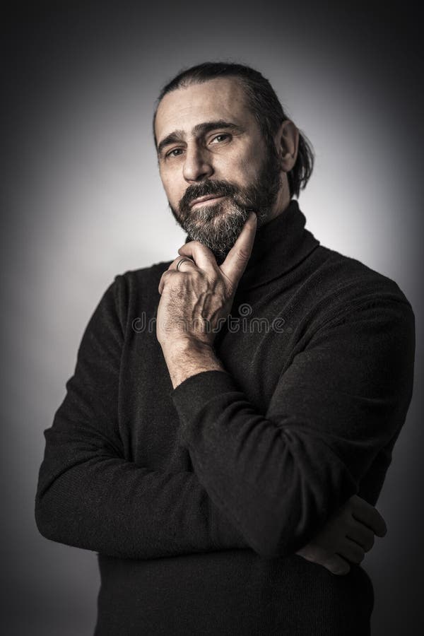 Thinking Man Studio Portrait Stock Image - Image of fashion, face ...