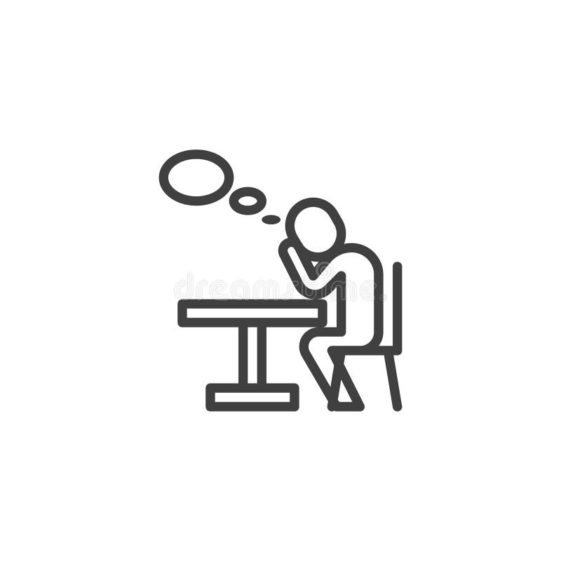 Thinking Man at the Table Line Icon Stock Vector - Illustration of ...