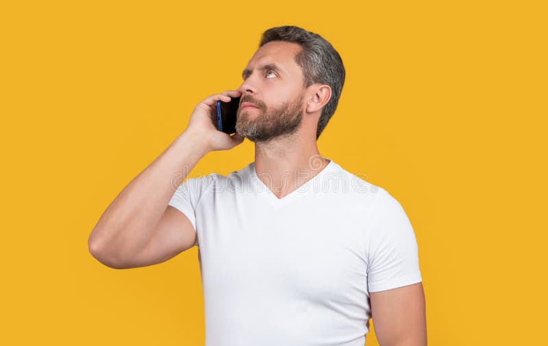 Thinking Man Talk on Communication Smartphone. Man Has Smartphone ...