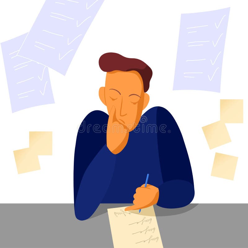 Thinking Man at Work. Hard Work with Brainstorming Stock Vector ...