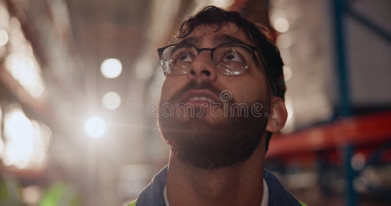 Thinking, Man and Worker in Warehouse for Inventory, Storage and ...