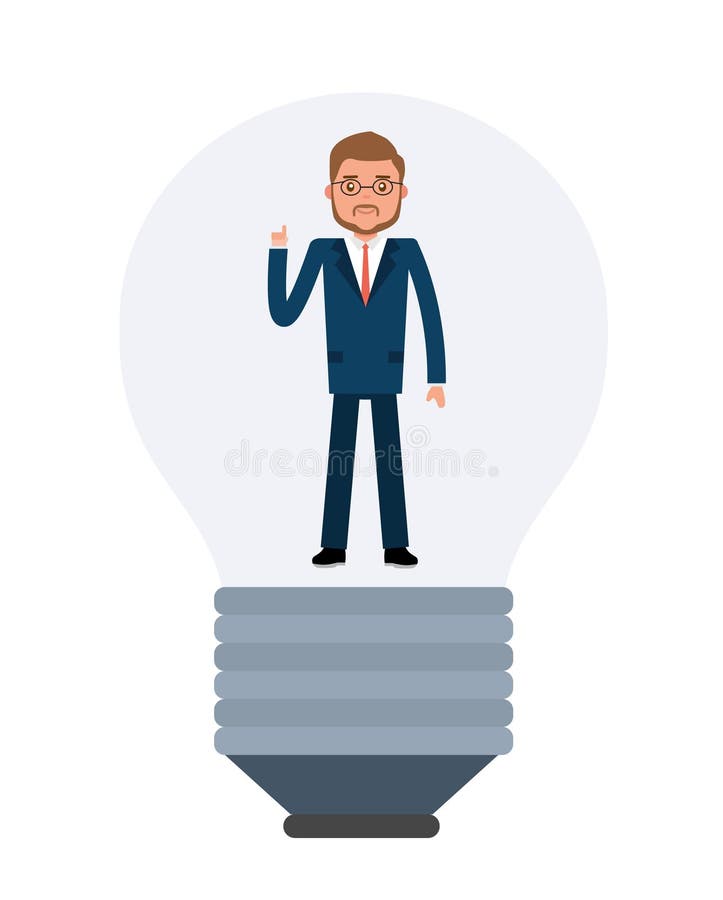 Thinking Manager Standing in the Light Bulb. Stock Vector ...