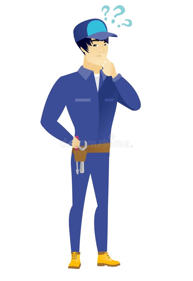 Thinking Mechanic with Question Marks. Stock Vector - Illustration of ...