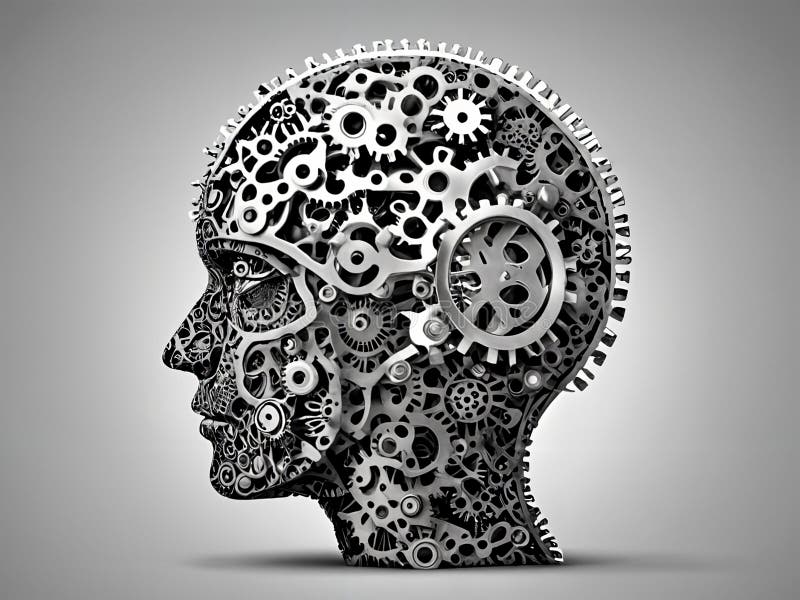 Thinking Mechanism. Human Head with Brain Shaped with Gears - Generated ...